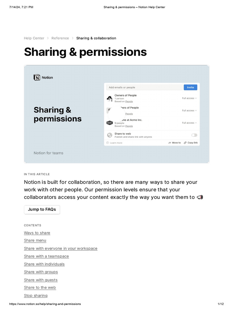 Sharing & permissions – Notion Help Center | Download Free PDF | System Software | Software