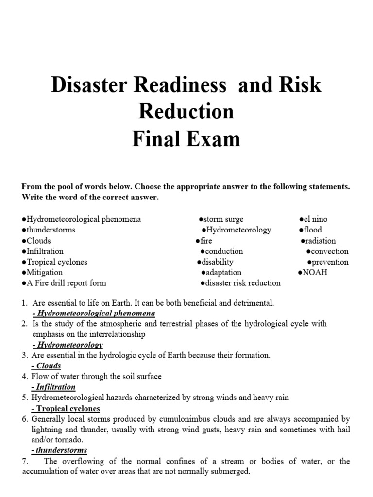 FINAL EXAM Disaster Readiness and Risk Reduction | PDF | Natural ...