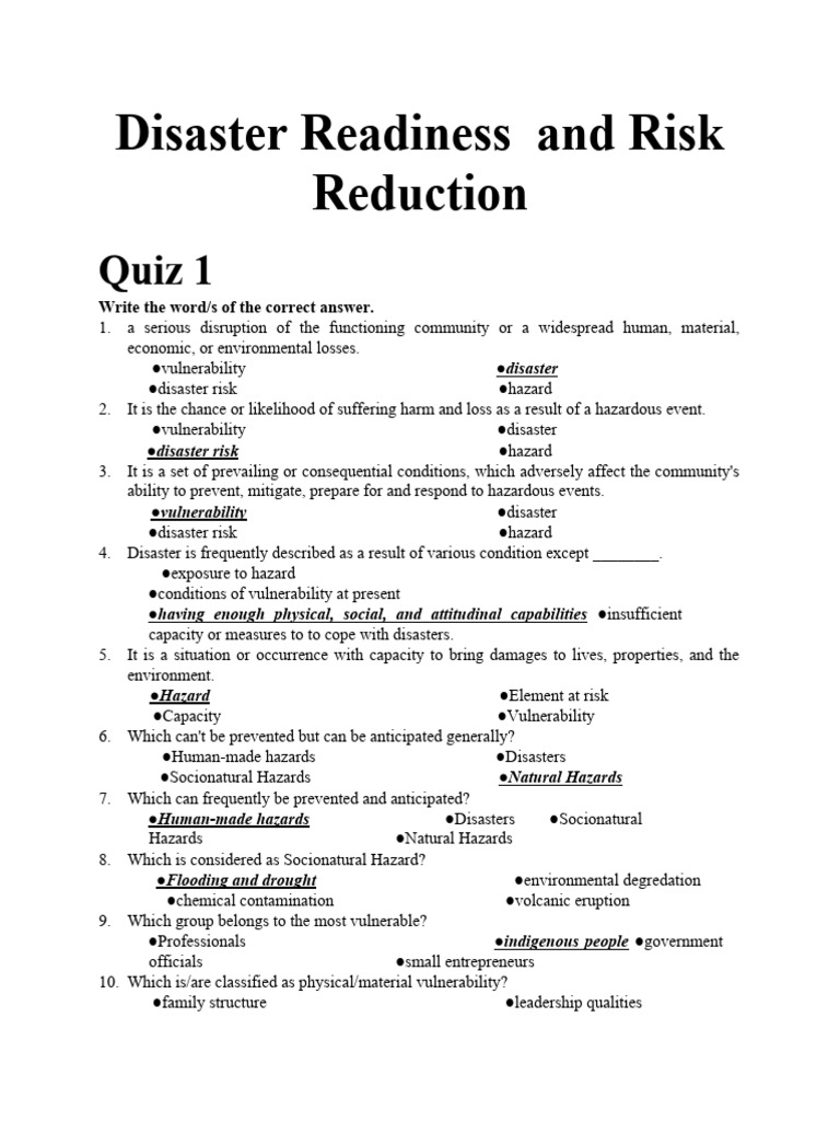 501178117-QUIZ-1-Disaster-Readiness-and-Risk-Reduction | PDF | Hazards ...