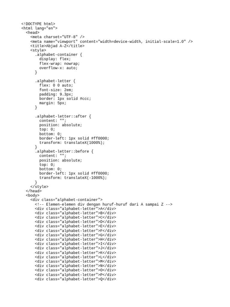 Alphabet A-Z Display in HTML | PDF