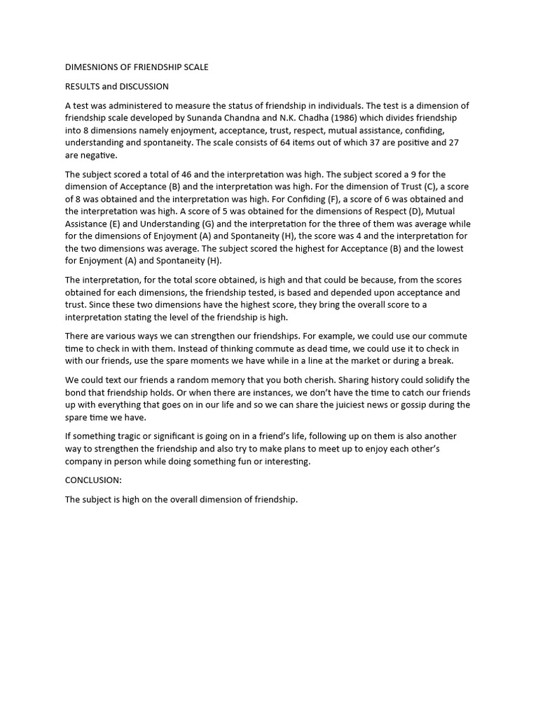 Dimesnions of Friendship Scale | PDF | Career & Growth | Wellness