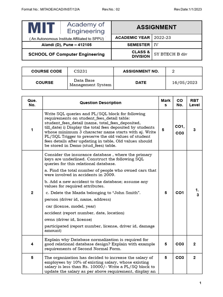 F12A - Assignment Paper - A4 - Assignment2 - B1 | PDF | Relational Model | Databases
