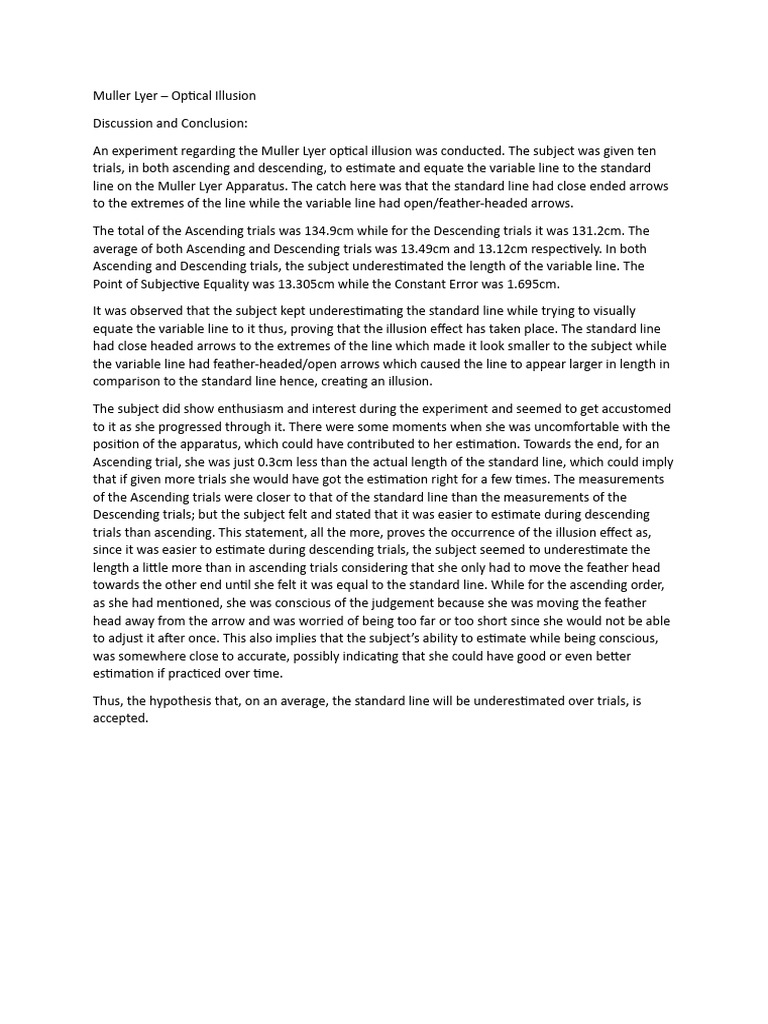 Muller Lyer Results and Discussion | PDF | Experiment
