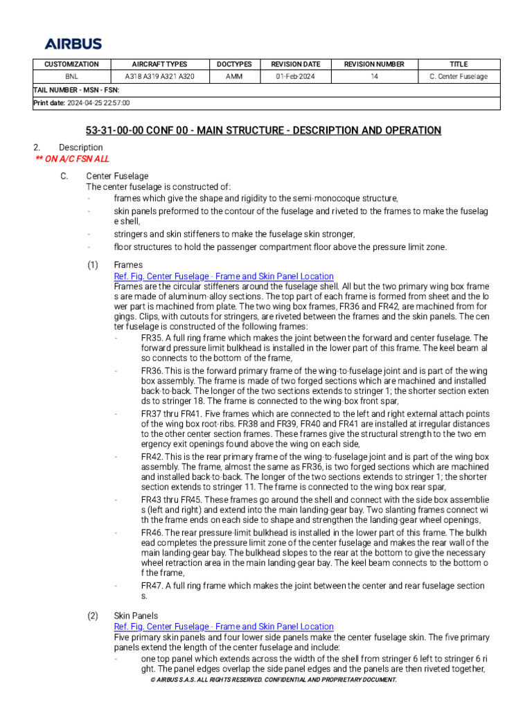 BNL - A318 - A319 - A320 - A321 - AMM - 01-Feb-2024 - C. Center Fuselage | PDF | Fuselage | Airbus