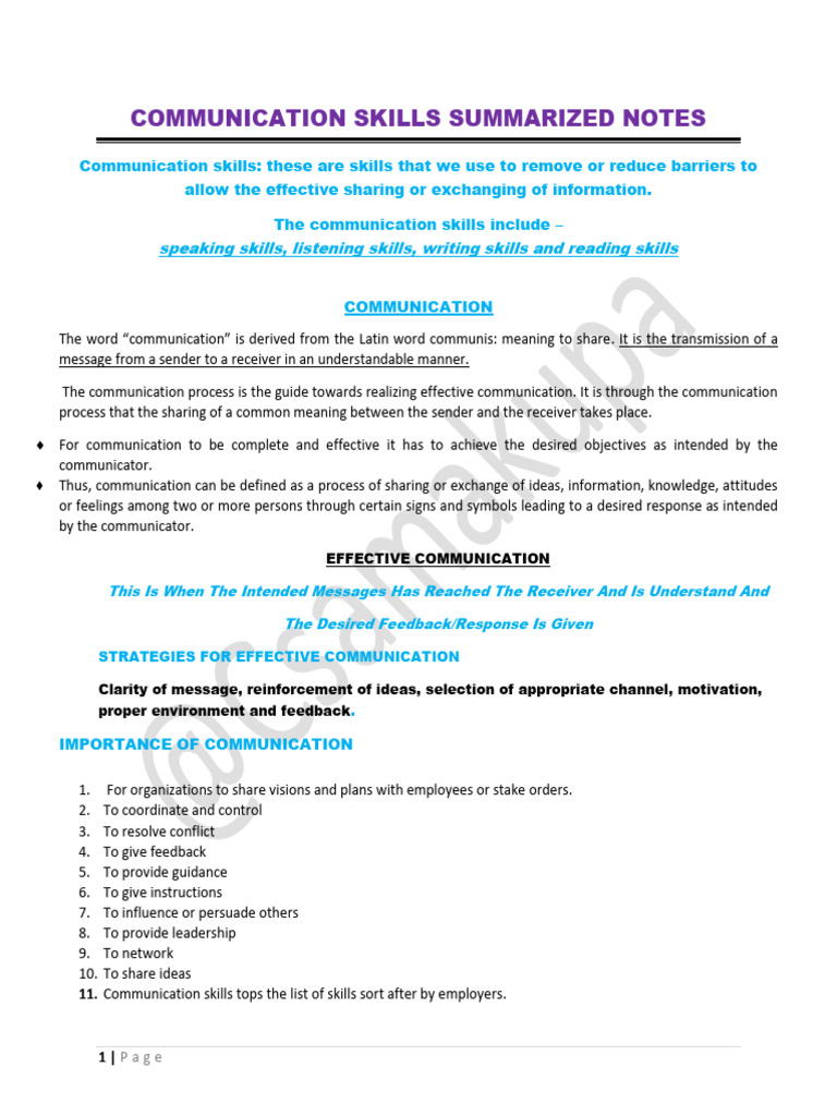 Communication Skills Notes | PDF | Communication | Nonverbal Communication