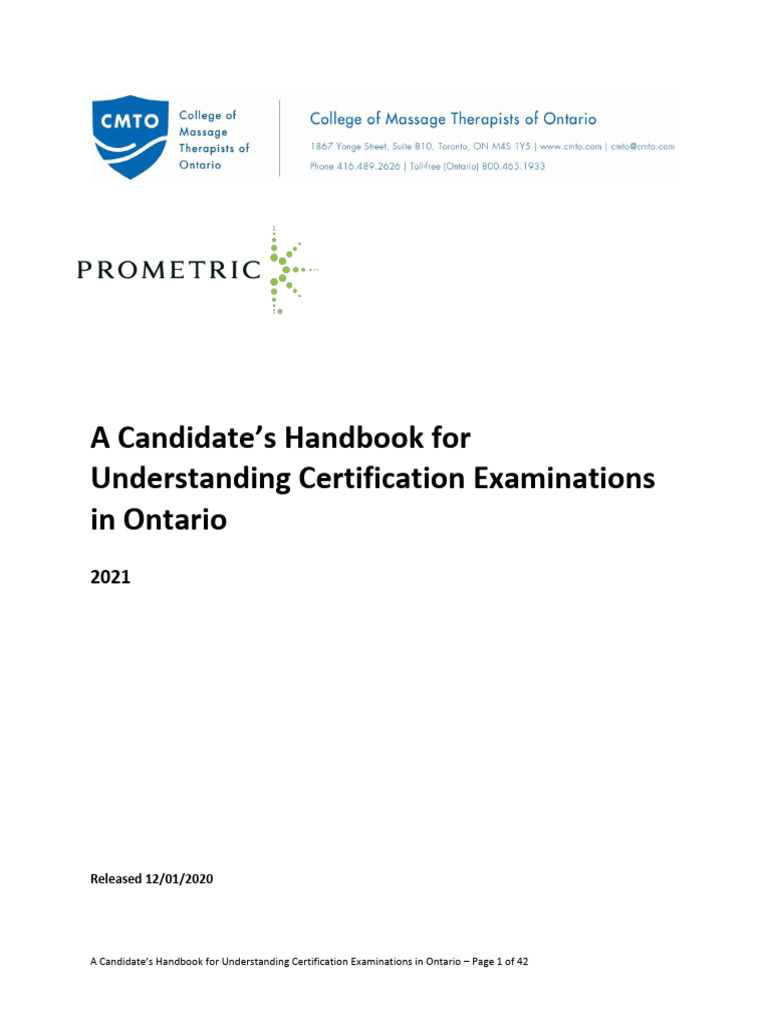 CMTO Candidate Handbook 2021 | PDF | Multiple Choice | Massage