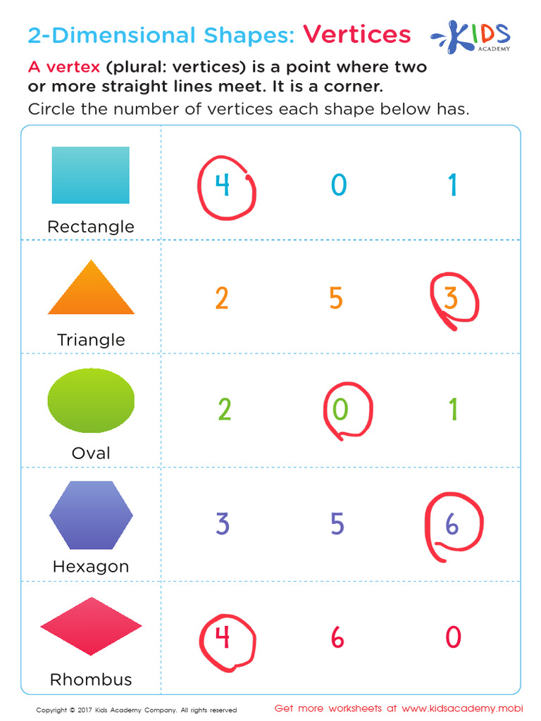 Grade 1 Twodimensional Shapes Vertices Printable | PDF