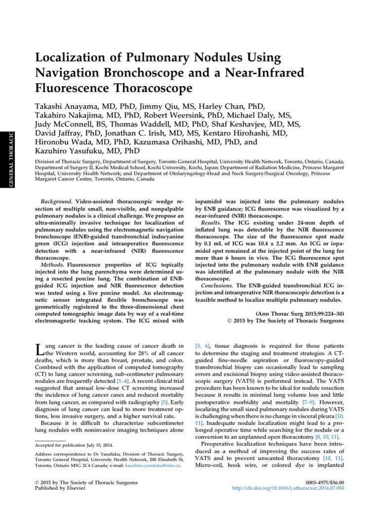 Localization Of Pulmonary Nodules Using Navigation Bronchoscope And A
