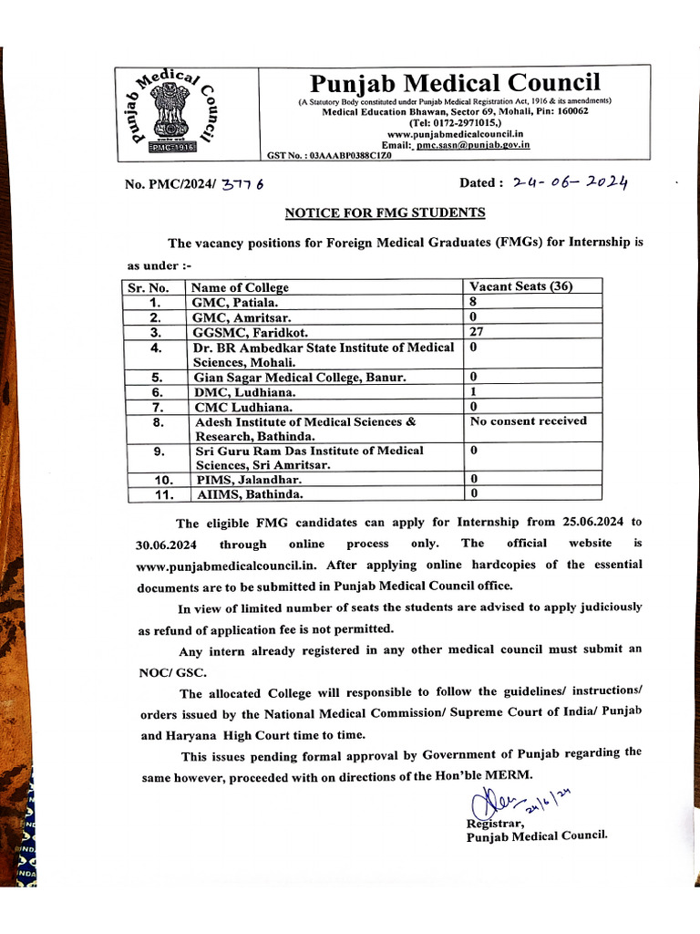 Notice For FMG Internship | PDF