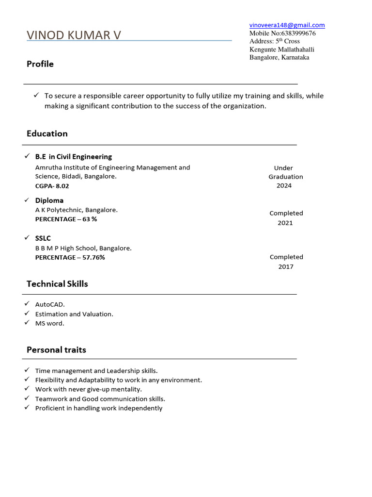 Vinod Kumar Resume | PDF | Bangalore | Learning