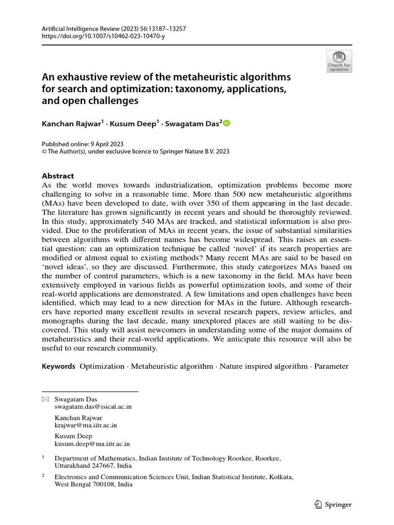 An Exhaustive Review of The Metaheuristic Algorithms For Search and Optimization - Taxonomy ...