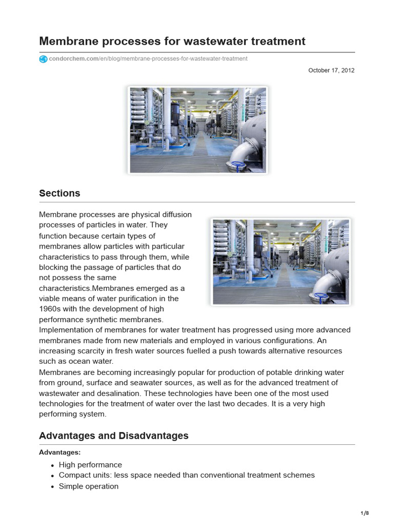 Membrane Processes For Wastewater Treatment | PDF | Membrane | Water ...