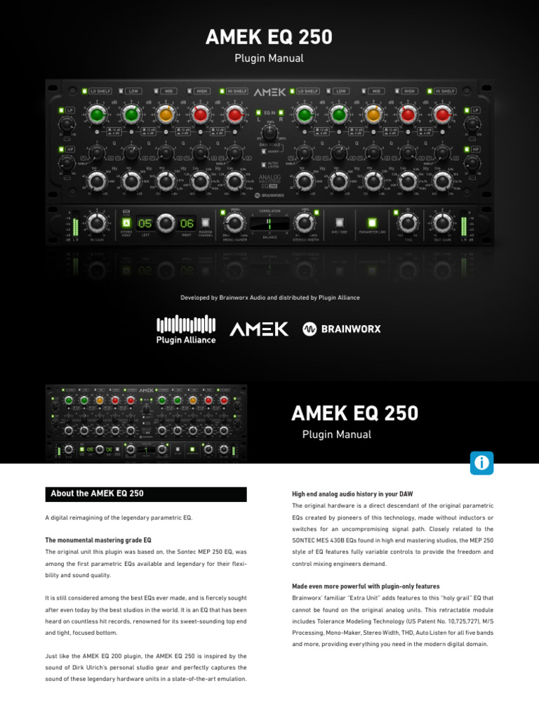 AMEK EQ 250 Plugin Manual | PDF | Equalization (Audio) | Sound ...
