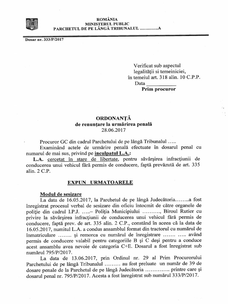 Ordonanta de Renuntare La U.p., Cu Obligatii | PDF