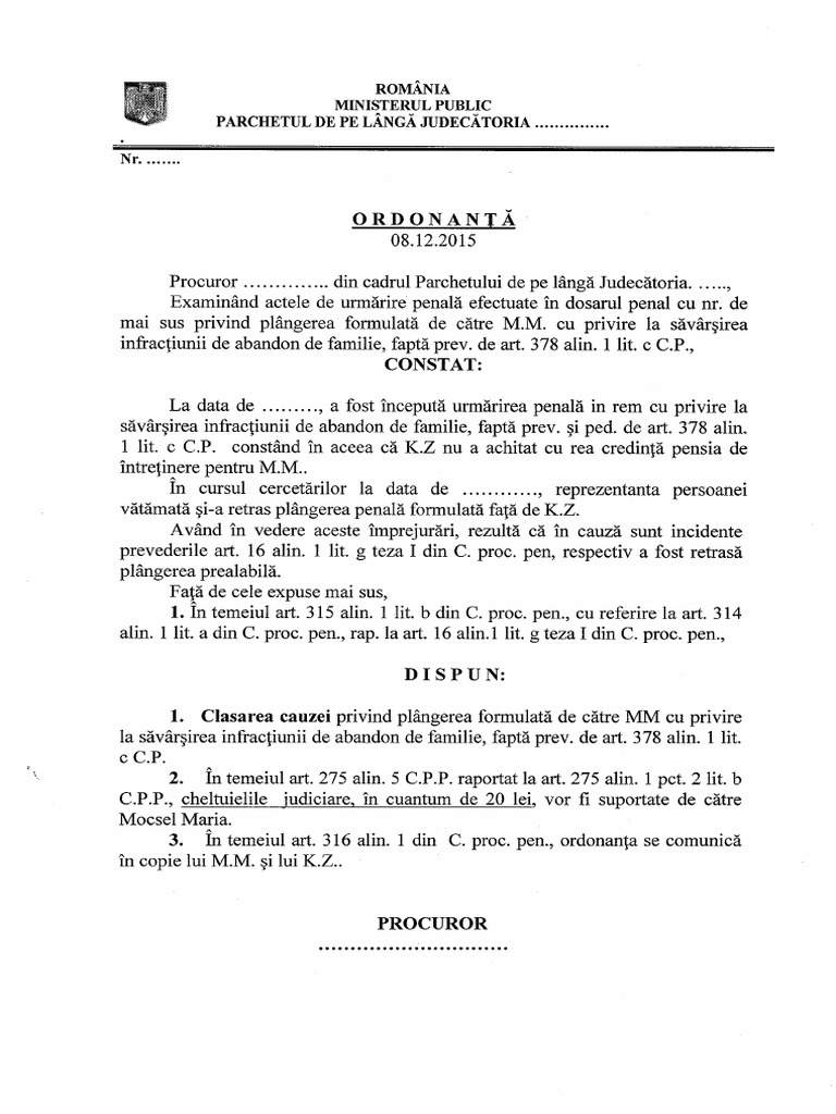 Ordonanta de Clasare, Simpla | PDF