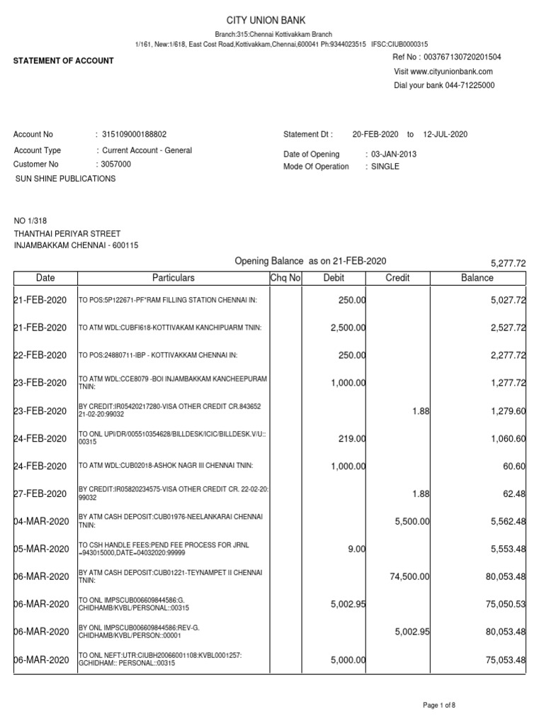 Statement of Account | PDF | Debit Card | Transaction Account
