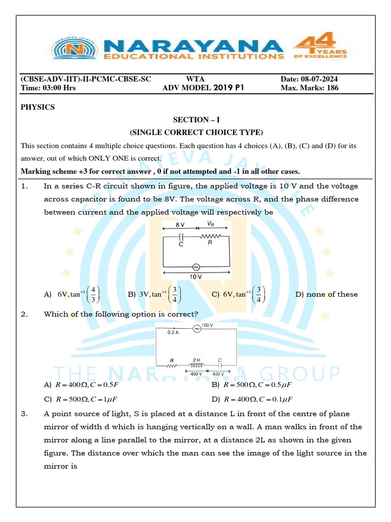 ADV IIT Physics & Chemistry Model Paper | PDF | Waves | Resonance
