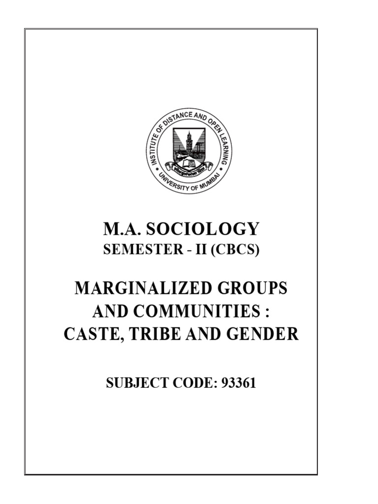 Sociology MA SEM 2 Paper Paper 2 Marginalized Groups and Communities ...