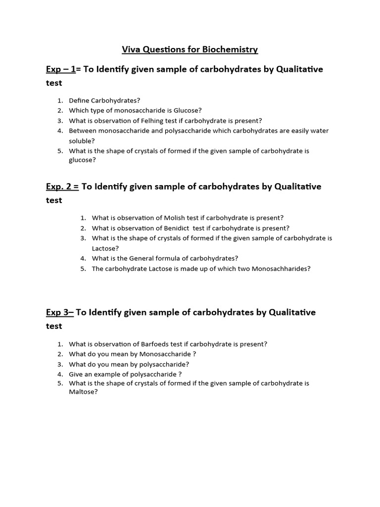 Viva Questions For Biochemistry | PDF