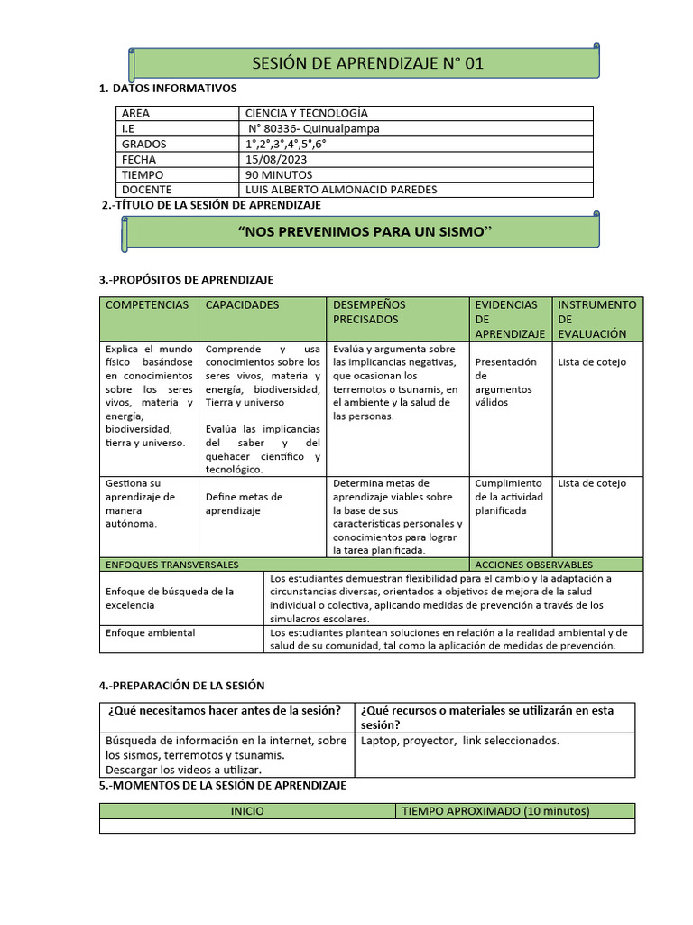 Sesion Sobre Simulacro de Sismo 2022 | PDF | Aprendizaje | Temblores Sesion Sobre Simulacro de Sismo 2022 | PDF | Aprendizaje | Temblores