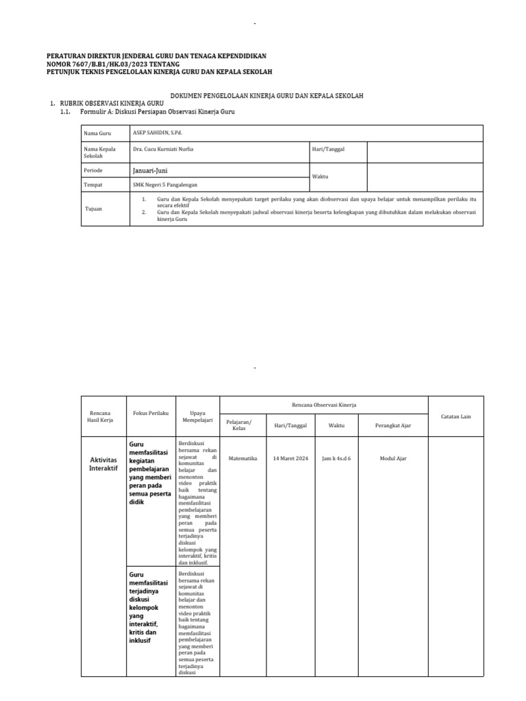 Contoh Pengisian Form A-B e Persiapan Observasi | PDF