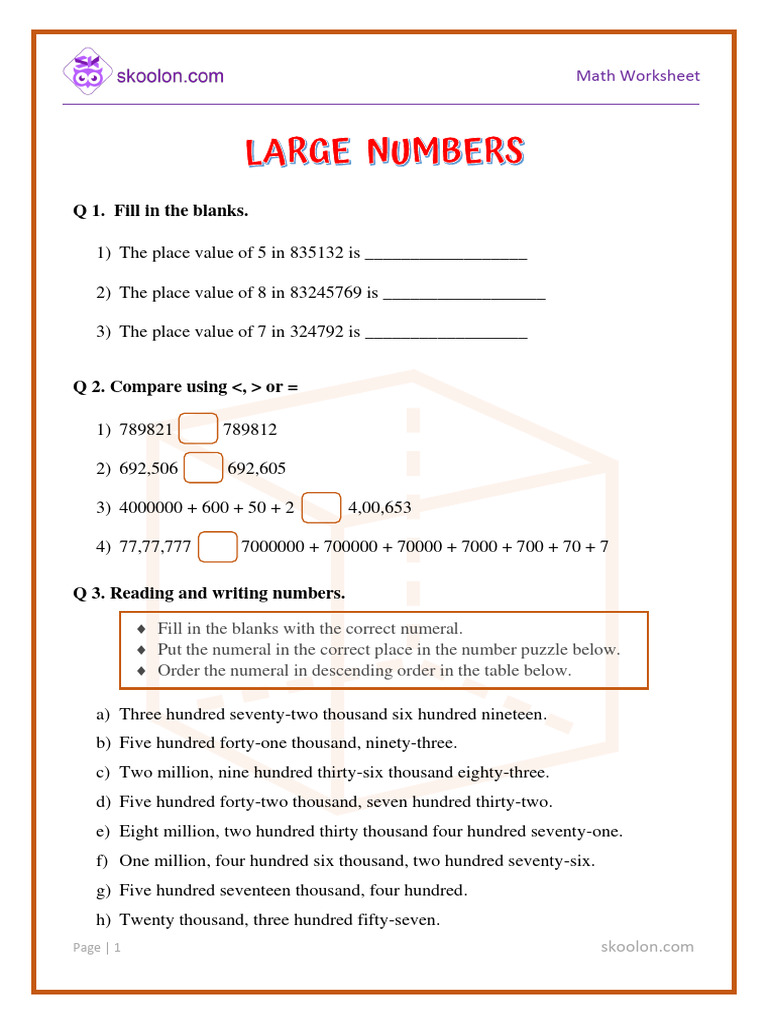 G4 Maths Large Numbers With Answers 357 | PDF | Teaching Methods ...