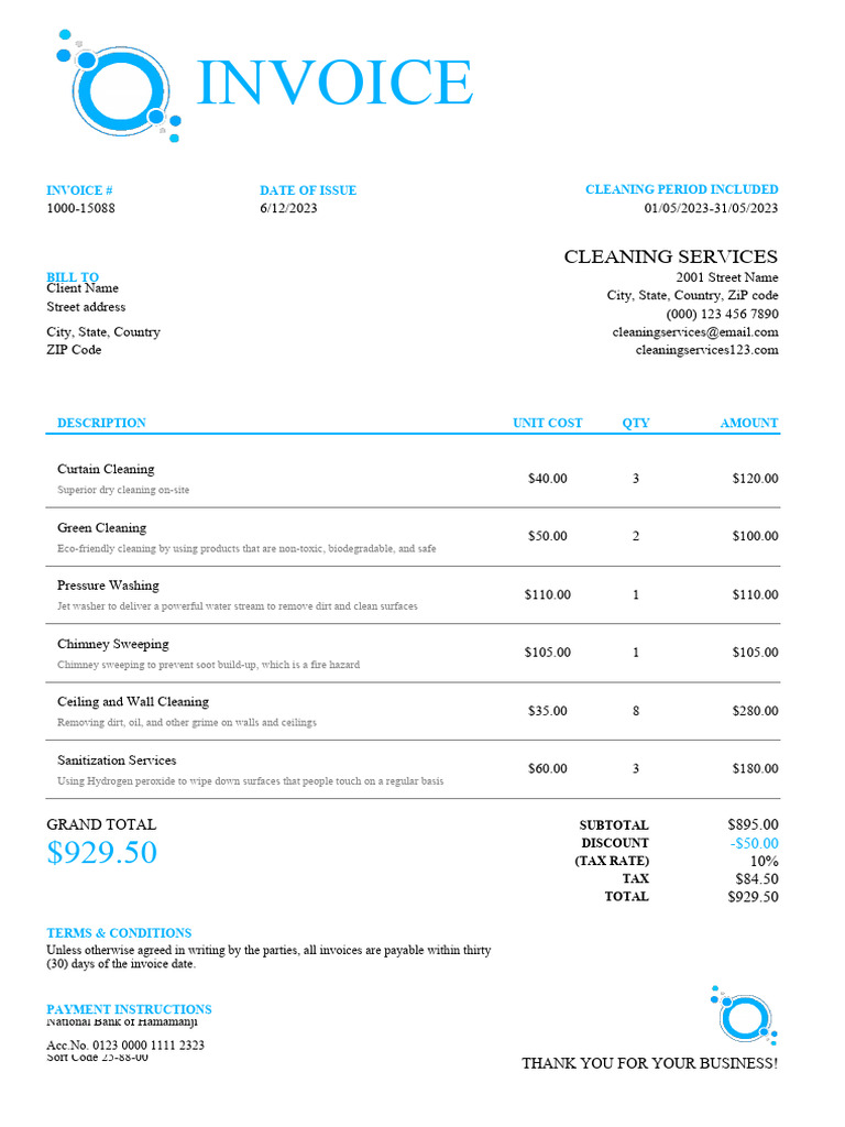 Cleaning Invoice Template | PDF