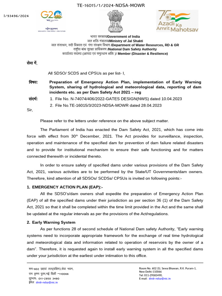 Letter For Eap Ews Dam Incidence Reporting Etc To All Statesuts Dated 23 Feb 2024 Pdf Dam