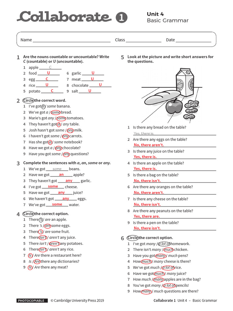 COL TRB 1 Basic Grammar Unit 4 With Answer | PDF | Cooking | Cuisine