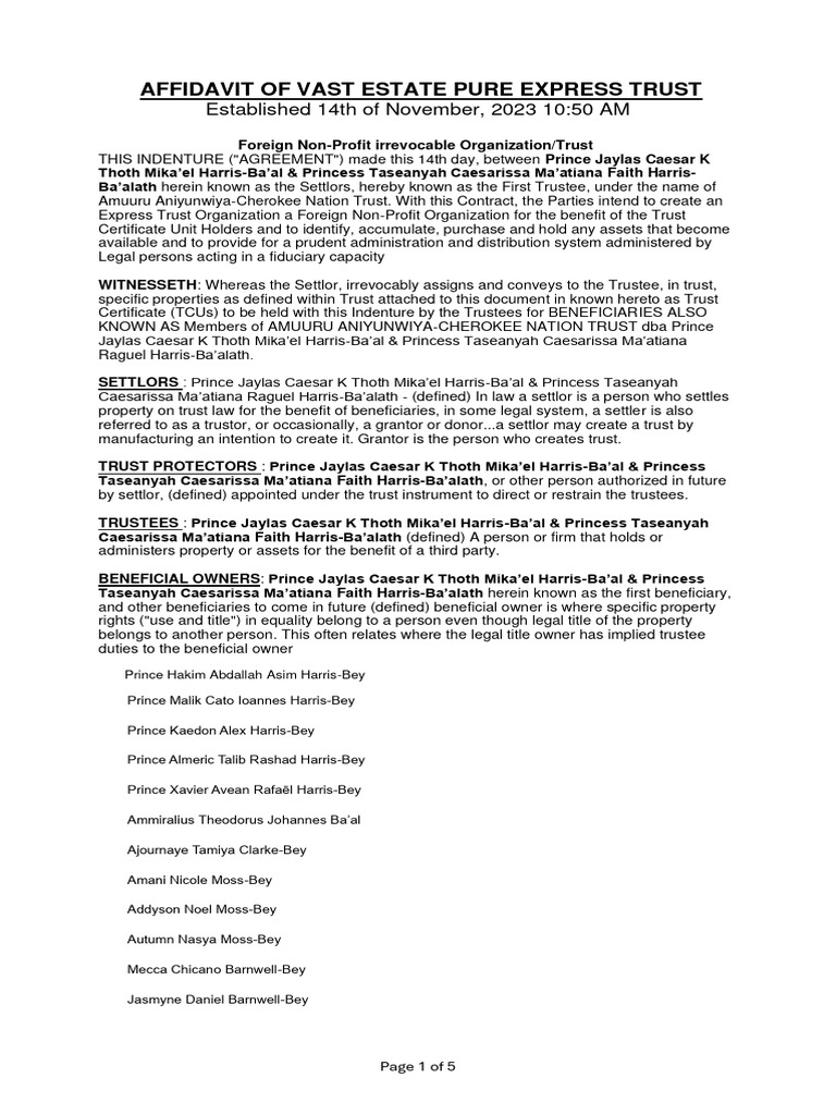 Private Vast Estate Pure Express Trust | PDF | Trustee | Settlor