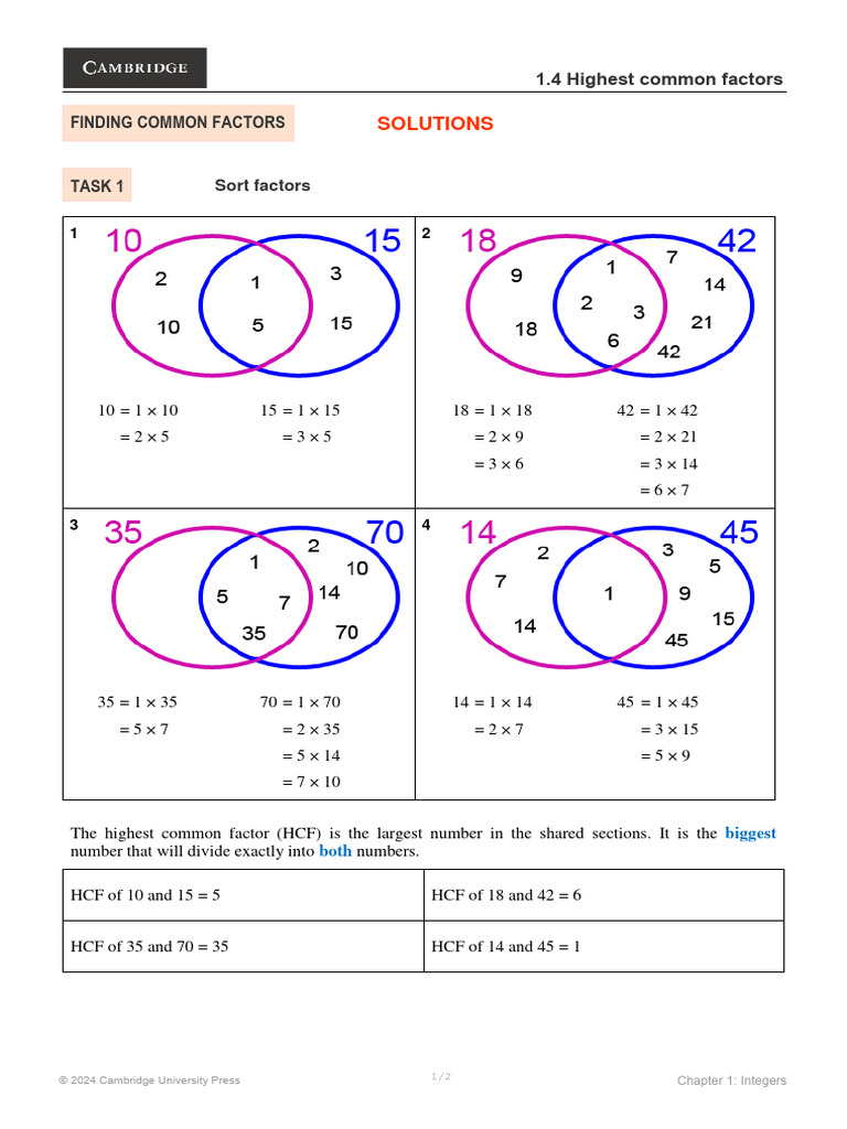 Finding Common Factors SOLUTIONS | PDF | Numbers | Arithmetic