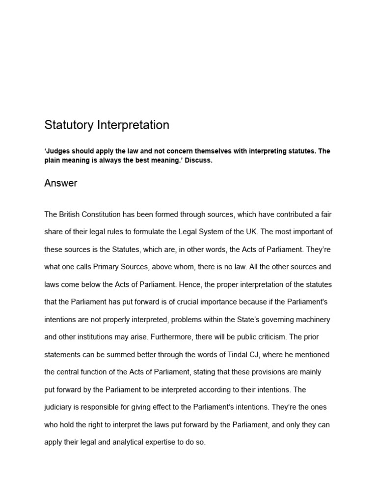 Statutory Interpretation in UK Law | PDF | Plain Meaning Rule ...