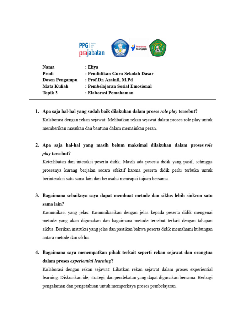 PSE Elaborasi Pemahaman Topik 3 | PDF