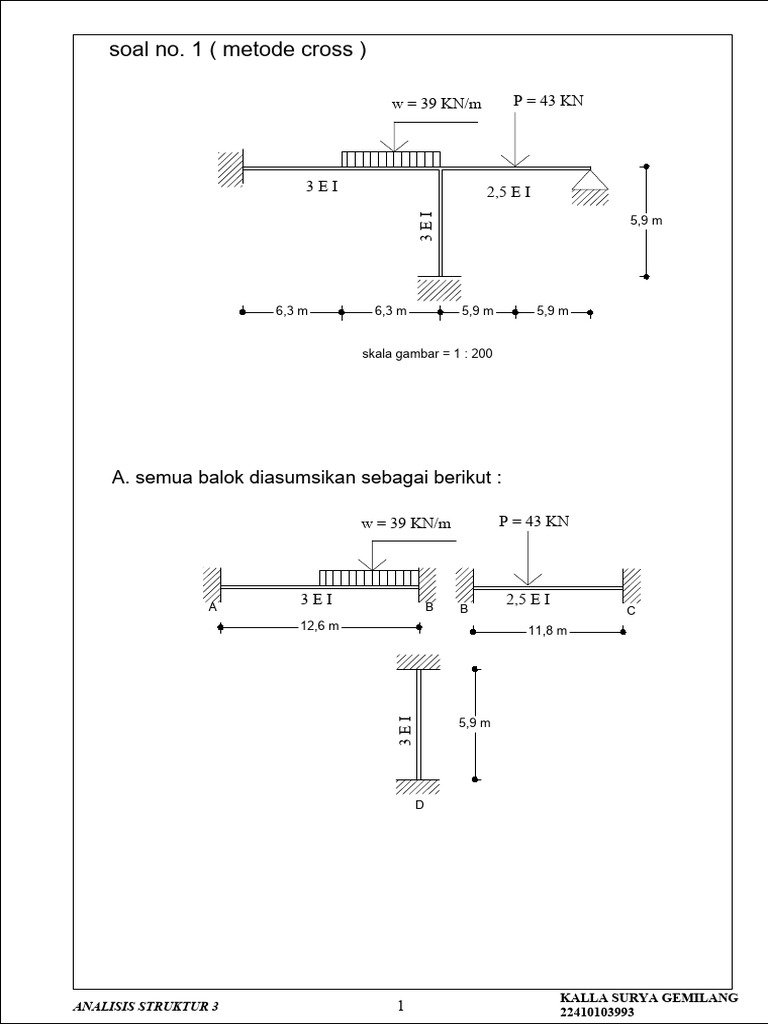 Soal No. 1 (Metode Cross) : A. Semua Balok Diasumsikan Sebagai Berikut ...