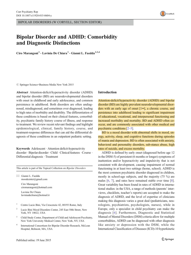 Bipolar Disorder and ADHD- Comorbidity and Diagnostic Distinctions | Download Free PDF ...
