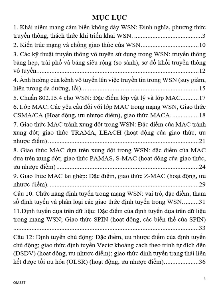 ĐỀ CƯƠNG WSN | PDF