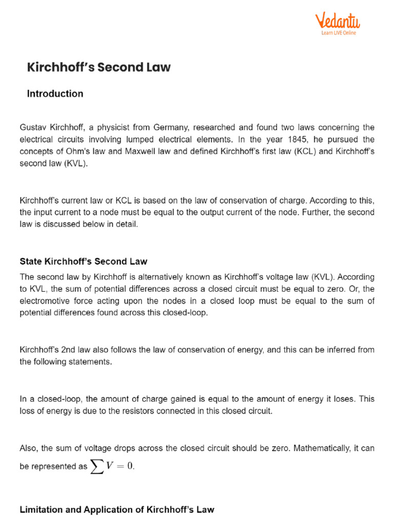 Kirchhoff’s Second Law | PDF