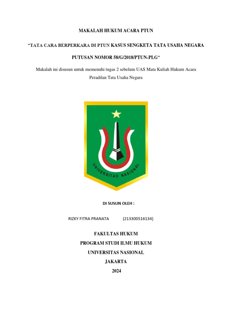 Makalah Hukum Acara Ptun Tugas 2 (Rizky Fitra Pranata 213300516134 ...