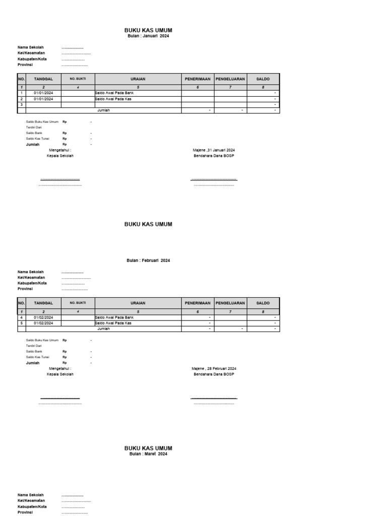 Format Bku, Pembantu Kas, Bank, Pajak, Aset | PDF