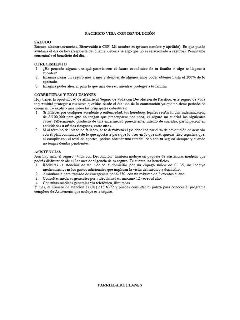 Pacifico Vida Con Devolución | PDF | Seguro | Seguro de vida