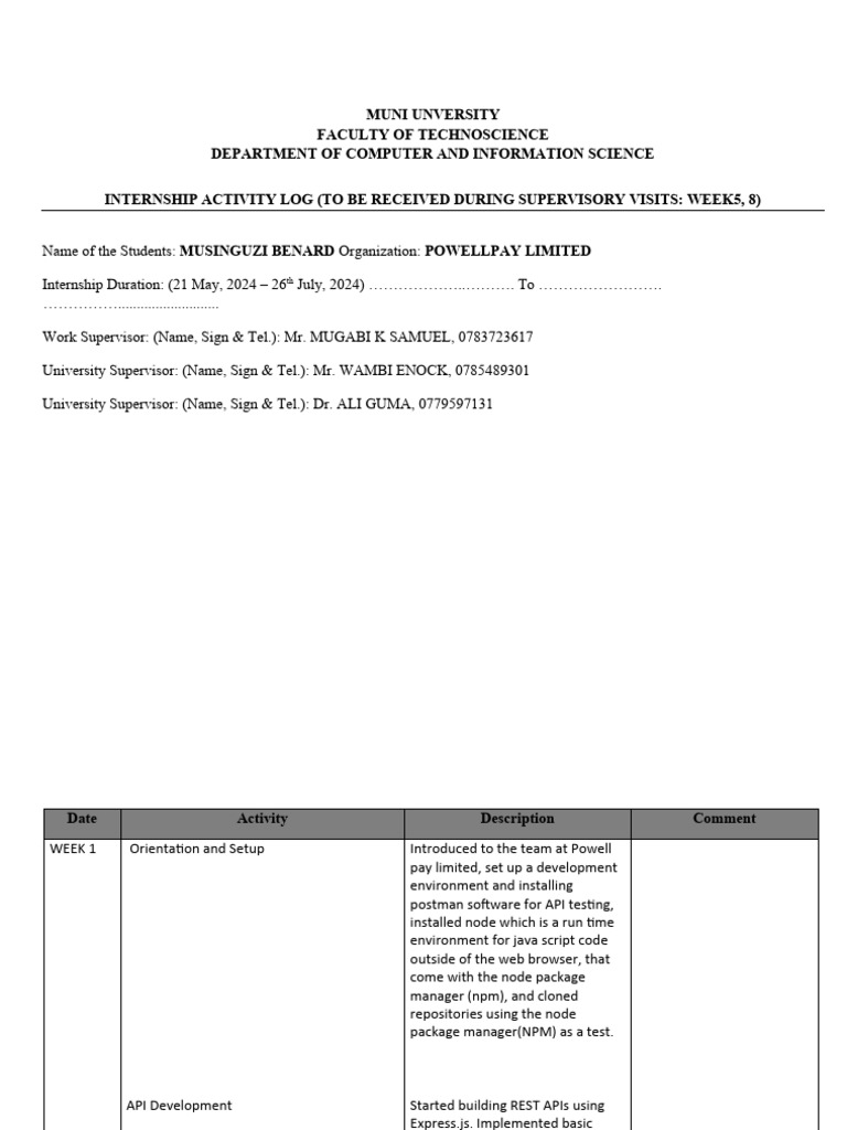 Internship Activity Log for API Development | PDF | Databases | Java Script