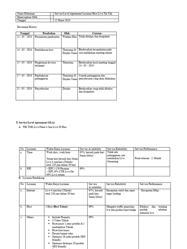 Contoh SLA (Service Level Agreement) | PDF