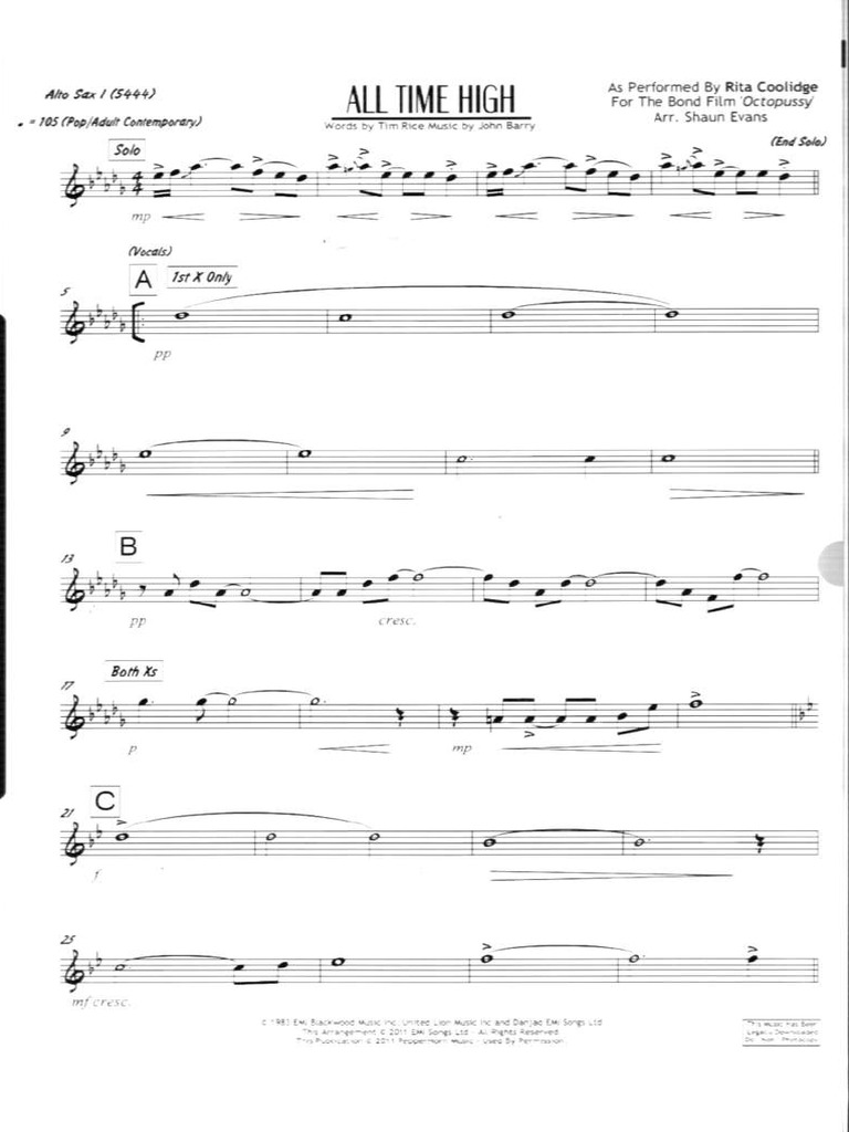 All Time High Sax Alt 1 | PDF