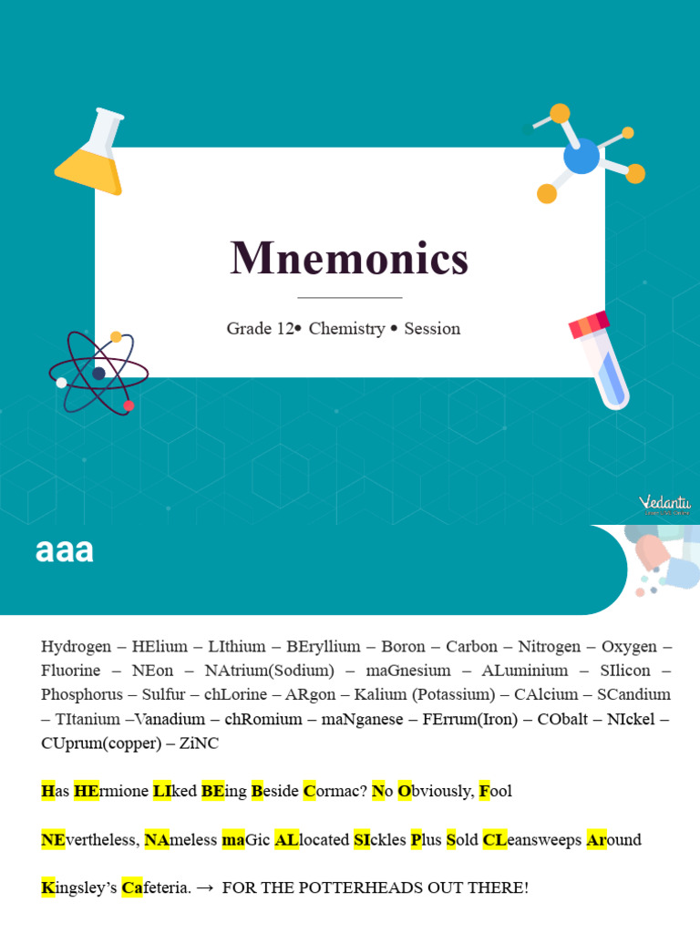 Chemistry Mnemonics | PDF | Electrochemistry | Anode