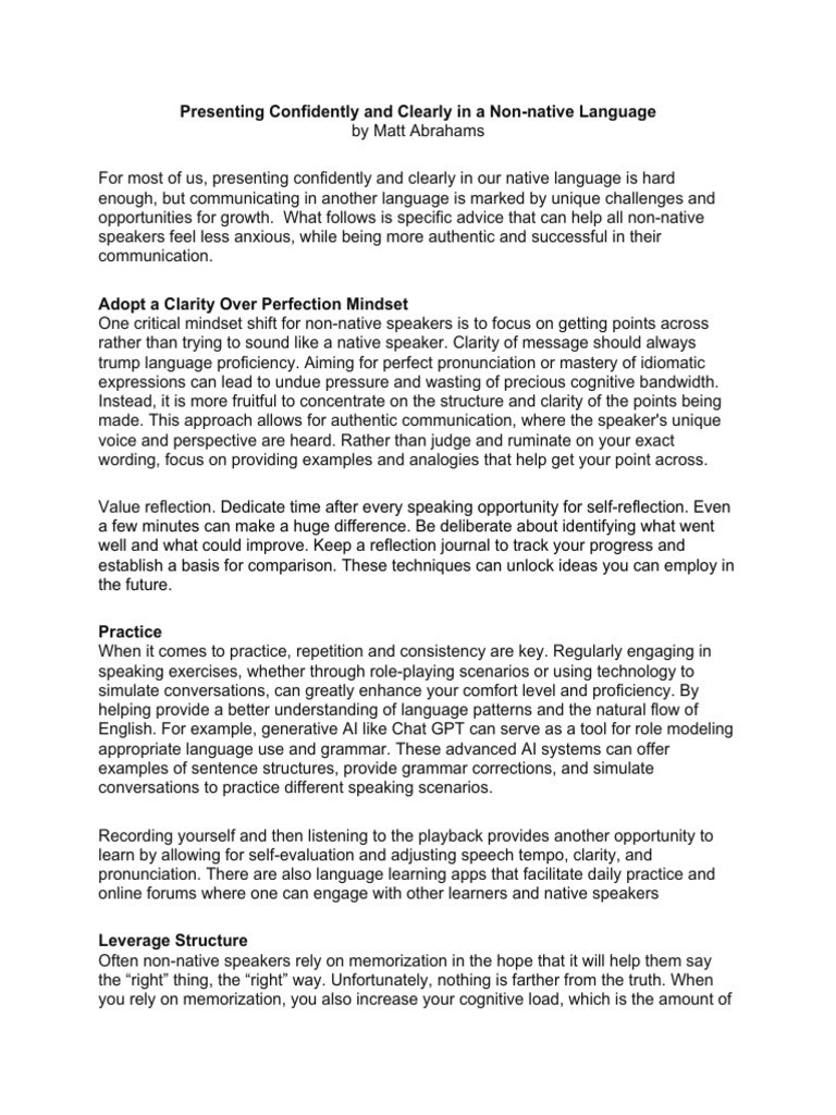 Matt Abrahams Speaking Confidently and Clearly in A Non Native Language ...