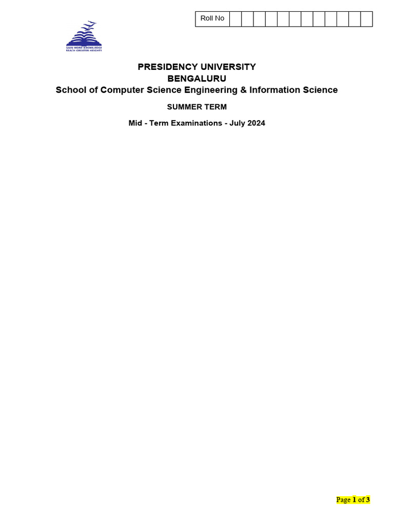 SummerTerm-Mid Term Question Paper Template | PDF | Computing ...