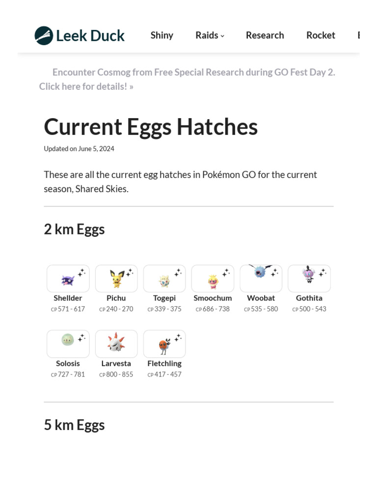 Current Eggs Hatches - Leek Duck - Pokémon GO News and Resources | PDF ...