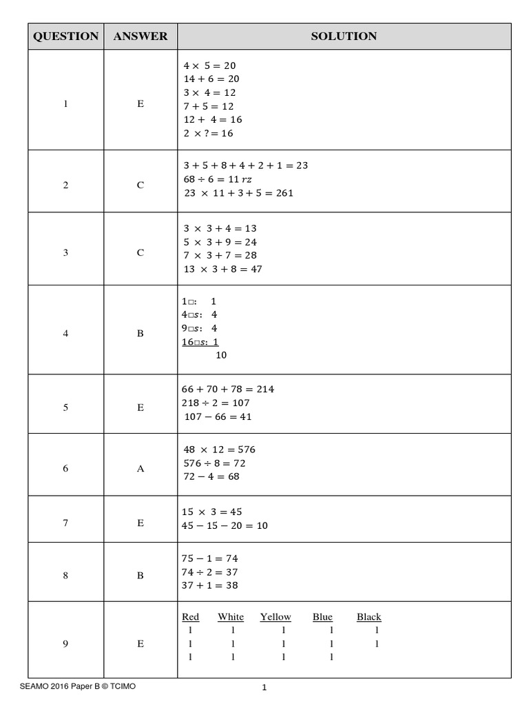 SEAMO 2016 Paper B (Solutions) | PDF