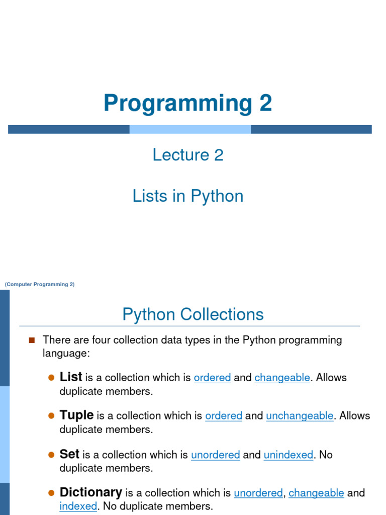 Lecture - 2 Lists-1 - 240108 - 050855 | PDF | Control Flow | Data Type
