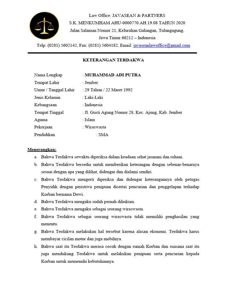 Keterangan Terdakwa | PDF